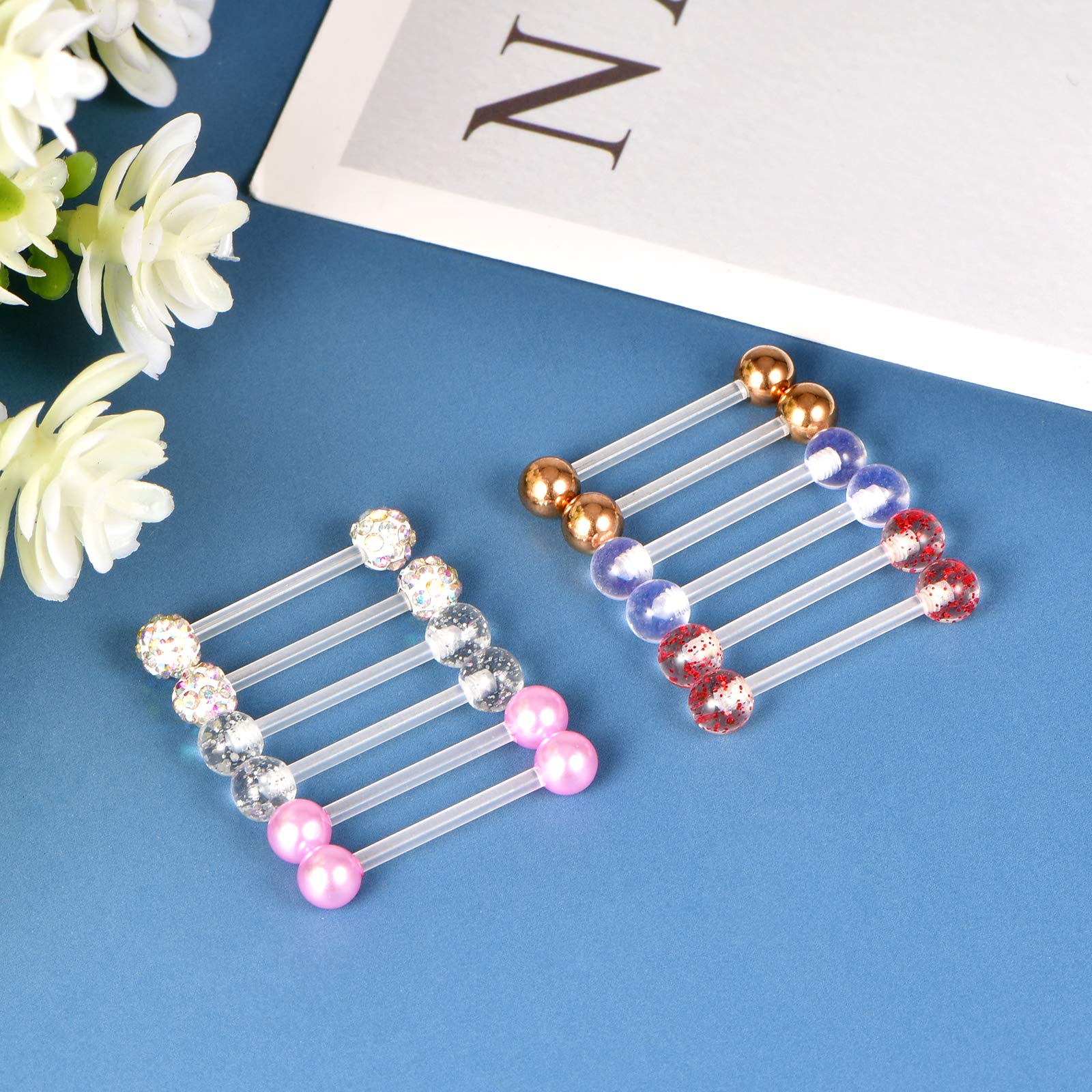 FECTAS Plastic Nipple Rings Tongue Piercing Retainer Barbell 14g for Women Surgery 12/14/16/18mm
