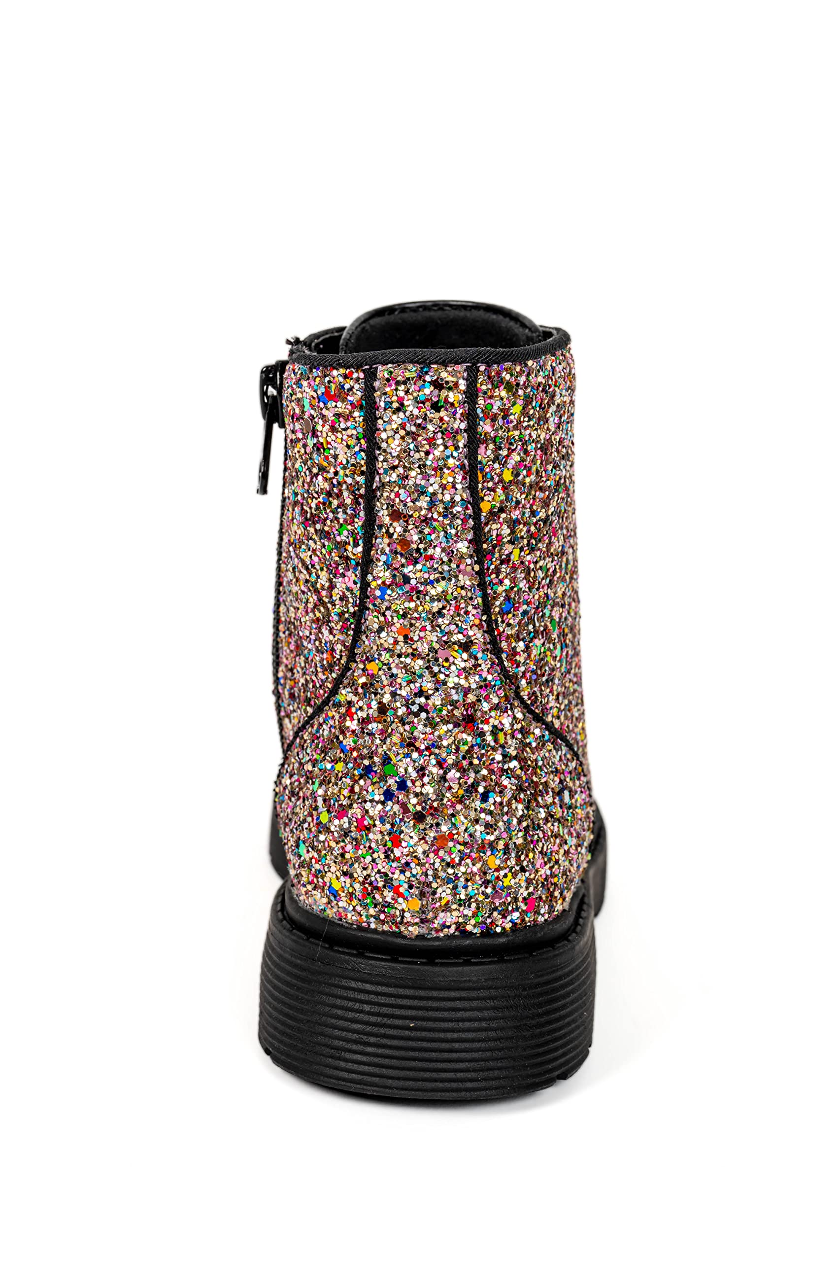 Girls Boys Glitter Ankle Boots Side Zipper Combat Shoes with Lace Up Multi-color size 2.