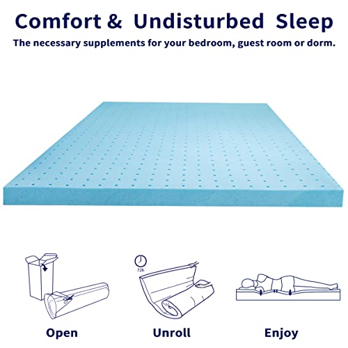 subrtex 4 Inch Memory Foam Mattress Topper Ventilated Gel Infused Bed Foam Topper, CertiPUR-US Certified, California King, Blue