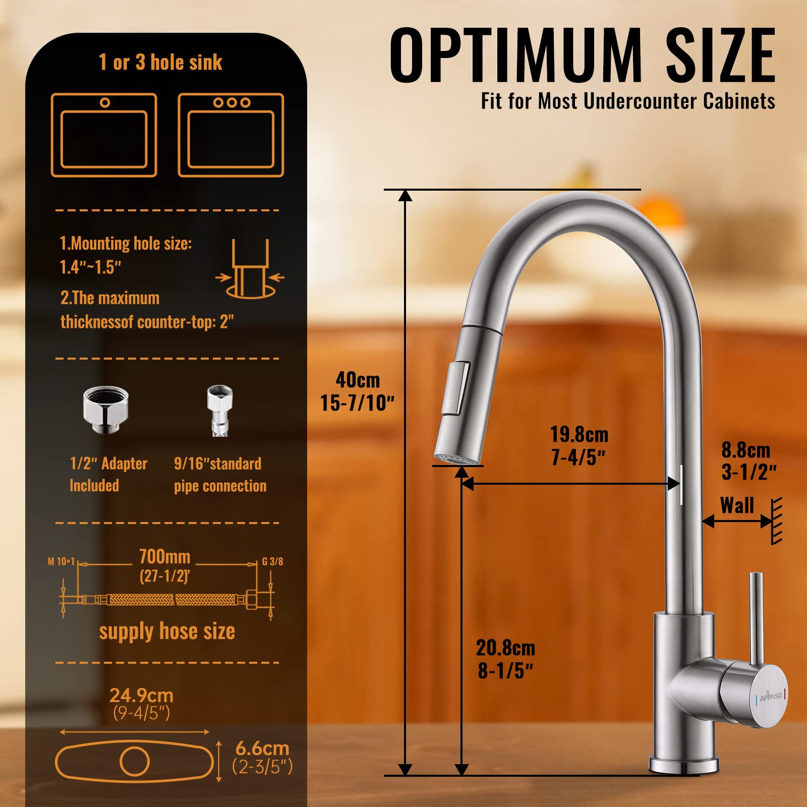 Kitchen Faucet with Soap Dispenser, APPASO Kitchen Faucet with Pull Down Sprayer, Brushed Nickel Kitchen Sink Faucets with Sprayer, Modern Kitchen Faucet for RV Bar Sink, Durable Stainless Steel