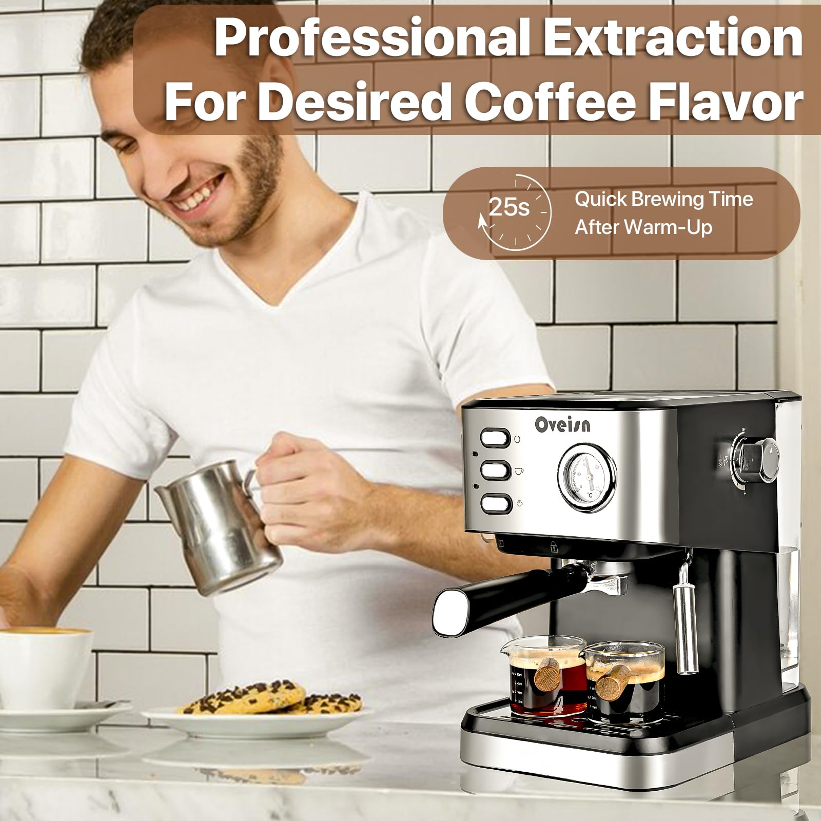 oveisn Espresso Machine Home Espresso Coffee Machine Compact Espresso Coffee Fast Heating for Cappuccino/Latte Coffee Machine for Home, Office