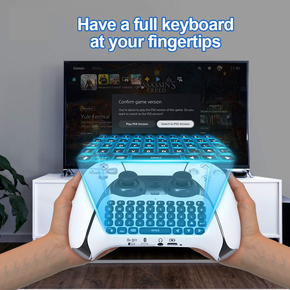 GOTRUTH Controller Keyboard for PS5, Gamers Digital Mini Bluetooth Keyboard Chatpad for Playstation 5 for DualSense Controller, Used to Chat with Playes in Games (White)