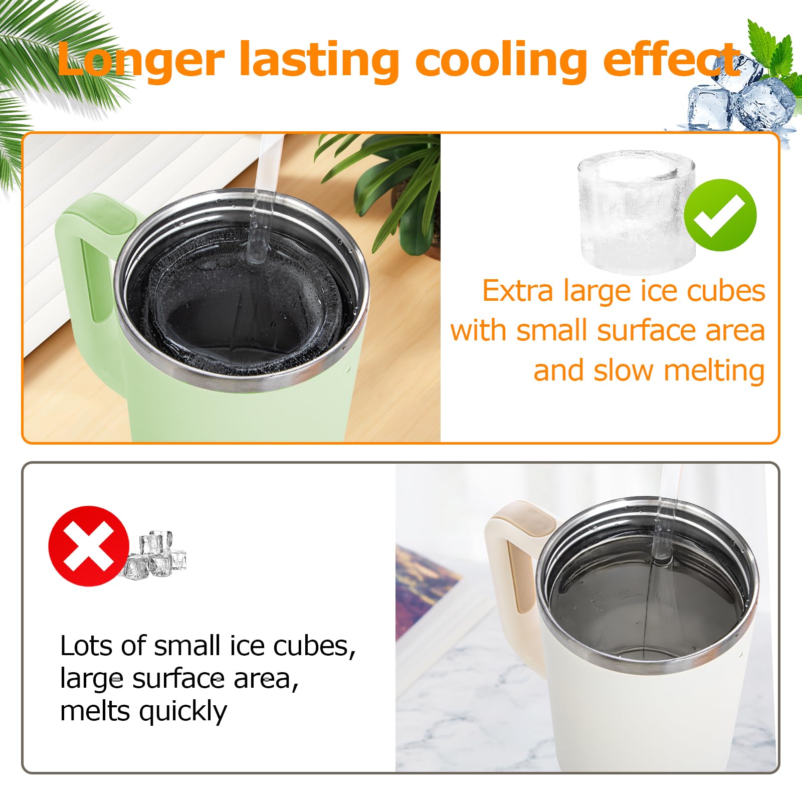 MooManGoo Ice Mold for Stanley Cup, Silicone Ice Cube Tray with Lid and Bin for 40 oz Tumbler Cup, Cylinder Ice Maker for Drinks, Coffee and Cocktails, Whiskey, Easy to Release (Green)