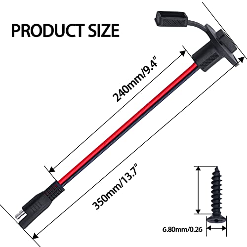 mankk 1FT 12AWG SAE Power Socket Sidewall Port SAE Quick Disconnect Universal Flush-Mountable Connector with 4 Screws for Connect Solar Panel,Solar Generator Battery Charger M-V-012