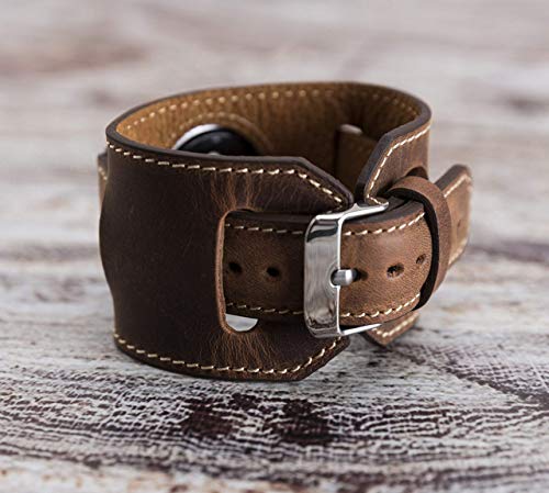 VENOULT Brown iWatch Series 8 Compatible Apple Classic Watch Cuff Bands for Man or Women 45mm, 44mm, 41mm, 40mm, Series 8-1 Dark Brown Genuine Leather Bull Strap, HANDMADE