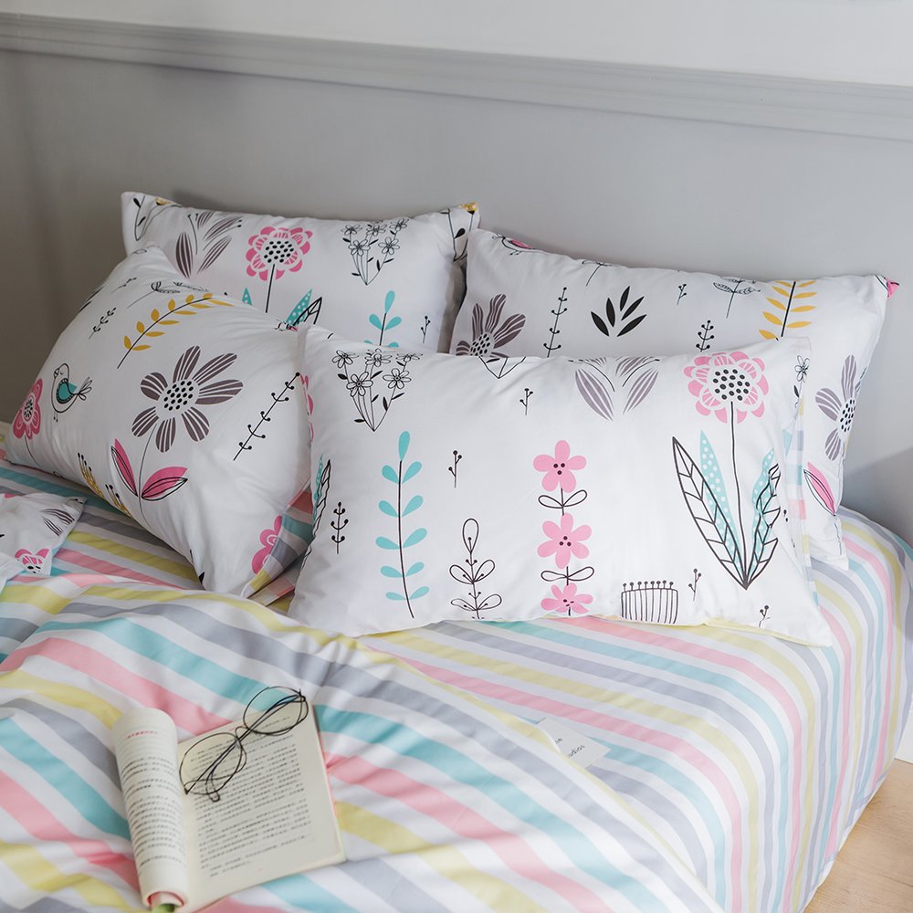 HighBuy 100% Cotton Rabbit Print Pillowcases Set 2pcs, 20''×26'' Kids Queen Decorative Pillow Cover,Set of 2,Standard,Envelope Closure Standard Pillowcase