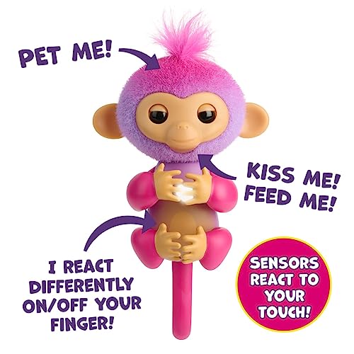 Fingerlings 2023 NEW Interactive Baby Monkey Reacts to Touch – 70+ Sounds & Reactions – Charli (Purple)