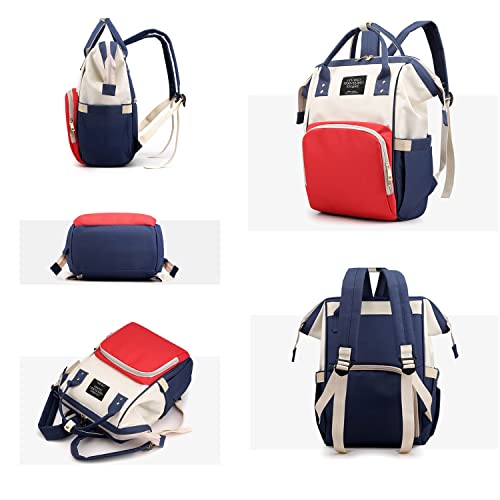 Newmoon Multi-Function Women Baby WaterproofDiaper Bag Backpack with Insulated Pockets (Blue & Red)