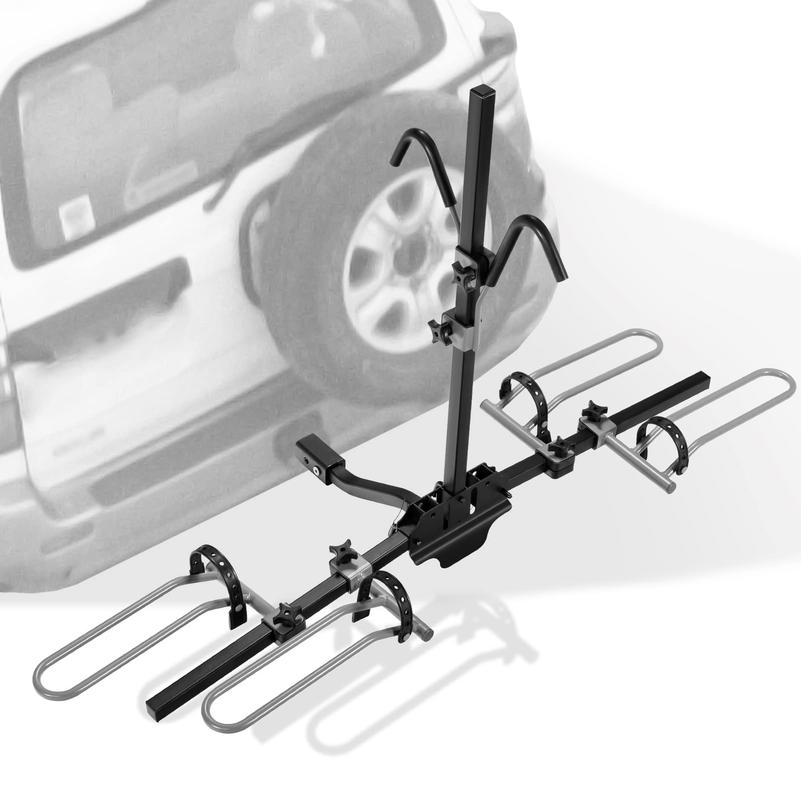 Goplus Hitch Mount Bike Rack, Folding 2-Bike Platform Style Carrier for MTB, Ebike, Road & Standard Bike, Fit 1 1/4β and 2β Hitch Receiver, 132lbs Capacity, Tray Style Bicycle Rack for Cars Trucks SUV