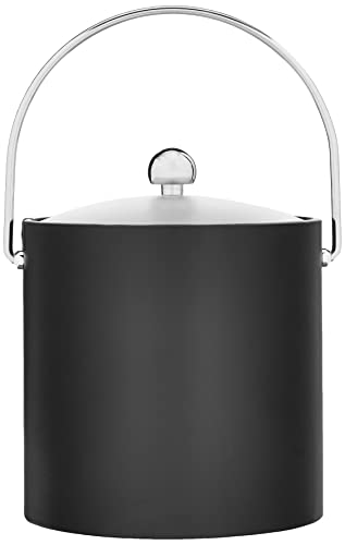 Kraftware Bartenders Choice Fun Colors Collection Ice Bucket 3-Quart, Black, Double Wall Construction, Keep Ice Perfectly Chilled, Hotel Ice Bucket, Guest Room Bar Area Ice Bucket, Bale Handle