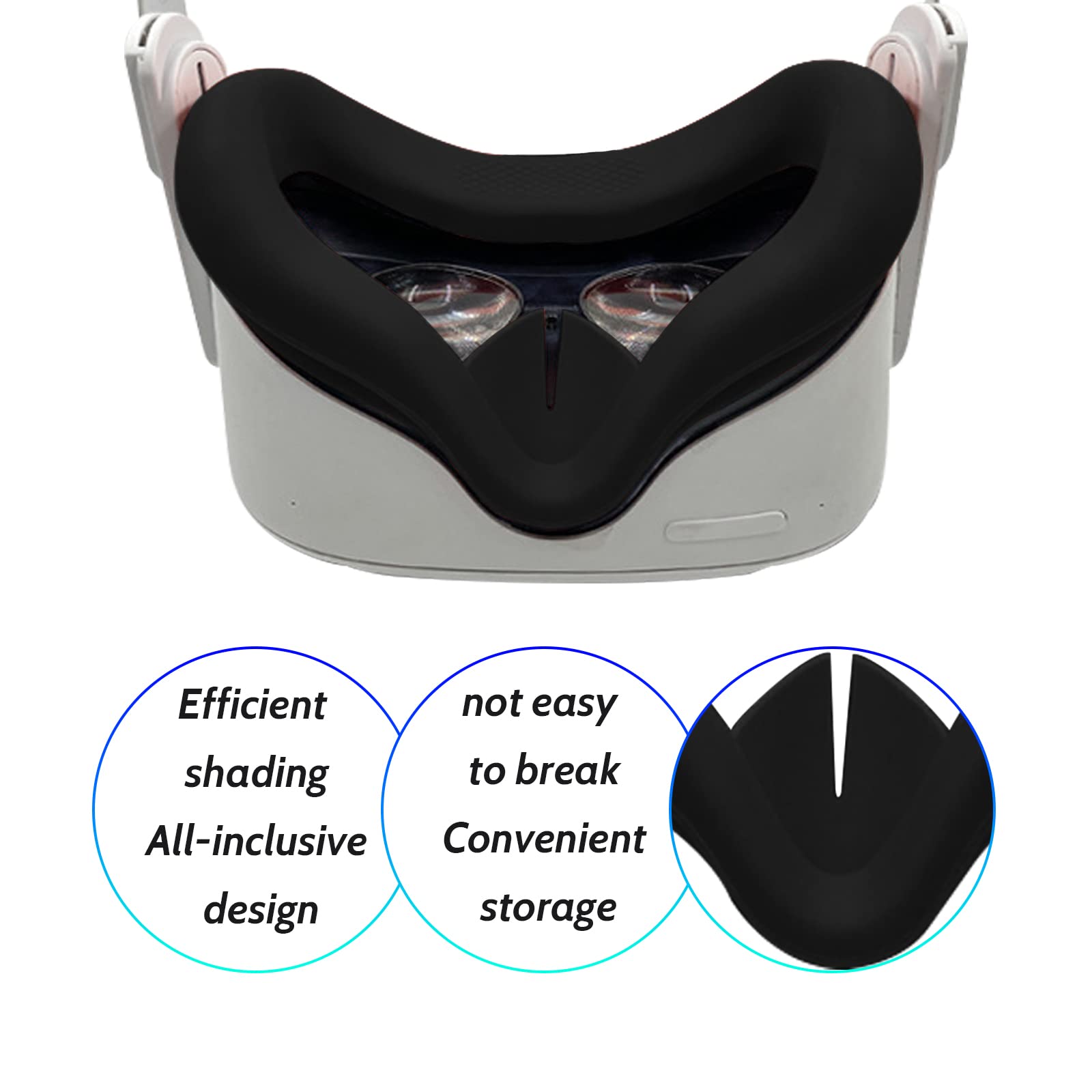 Jifeijidian VR Cover Compatible with Oculus Quest 2 Replacement Silicone Eye Face Pad Cushion Mask Sweatproof Dustproof Washable Lightproof Anti-Leakage Case for Oculus Quest 2 Accessories (Black)