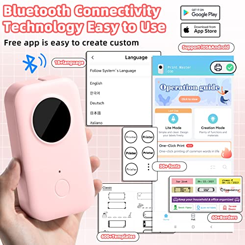 Phomemo Label Maker Machine with Tape, D30 Portable Bluetooth Label Printer for Storage, Barcode, Mailing, Office, Home, Organizing, Sticker Maker Mini Label Maker with Multiple Templates,Pink