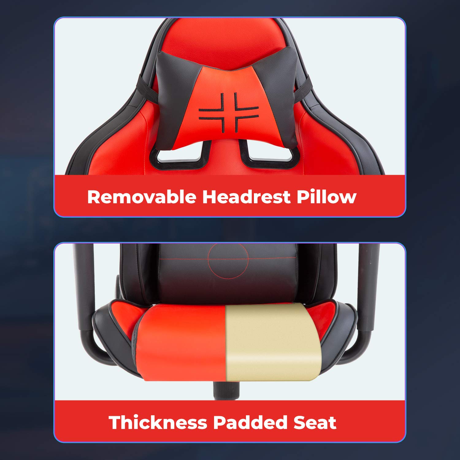 Gaming Chair Massage Office Chair Ergonomic Desk Chair with Lumbar Support Headrest Armrest Task Rolling Swivel PC E-Sports Racing Chair PU Leather Adjustable Computer Chair for Men(Red)