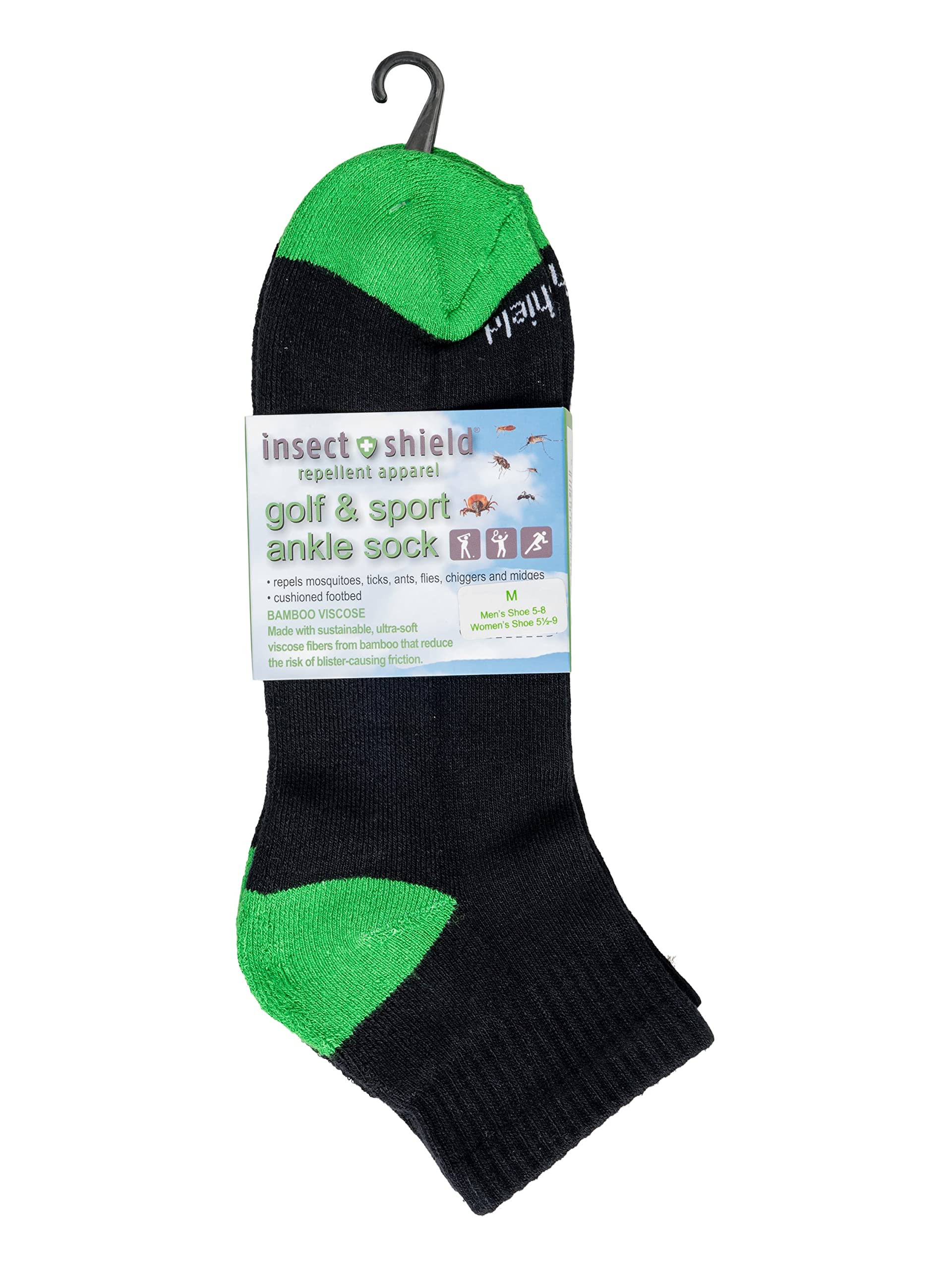 Insect Shield Bug Repellent Golf & Sport Ankle Socks, Black, Medium