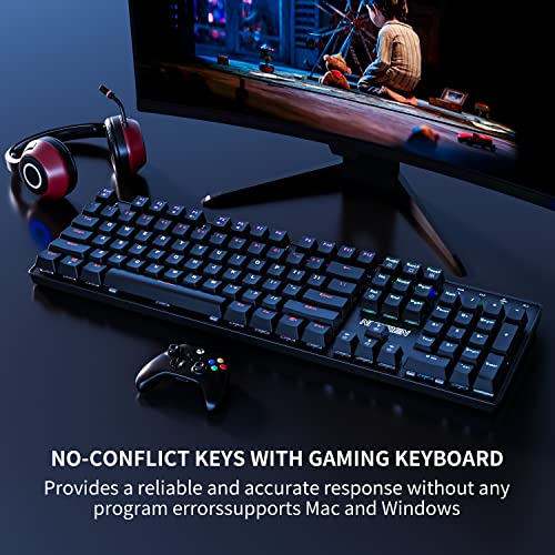 Newmen GM335 Mechanical Keyboard Wireless,USB C Wired/2.4Ghz Rechargeable Rainbow LED Backlit Gaming Keyboard,104 Key Hot Swappable Mechanical Keyboard for Mac Windows PC Laptop Brown Switch