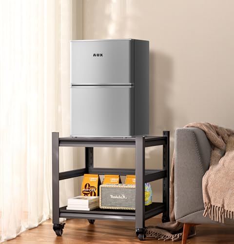 Phonando Mini Fridge Stand with Storage,Heavy Duty Mobile Mini Fridge Shelf with 4 Lockable Wheels,220lbs Mini Fridge Table for Dorm,Small Refrigerator Stand Storage Cart (19.67"*19.67 * 17.7")