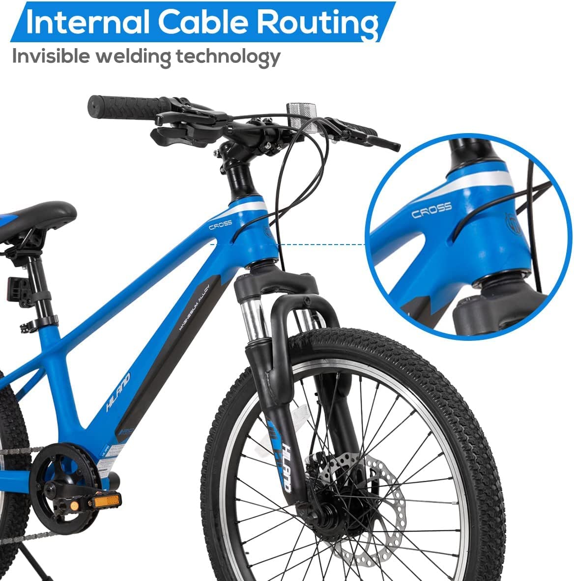 HILAND Kid Mountain Bike,Internal Cable, Magnesium Alloy Frame, 7 Speeds, Disc Brake, with Suspension Fork for Boys Girls