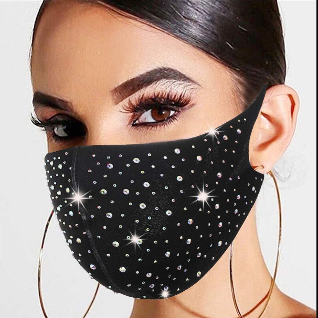 Gortin Sparkle Crystal Mouth Shield Black Cotton Dust-proof Mouth Coving Washable Patty Breathable and Reusable for Women