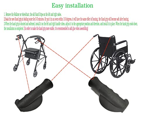 Universal Rollator Hand Grip,Replacement Parts for Rollator and Wheelchair,Universal Hand Grips Anatomical Pair for 4-Wheel rollator (1Pair(Left/Right),Black)