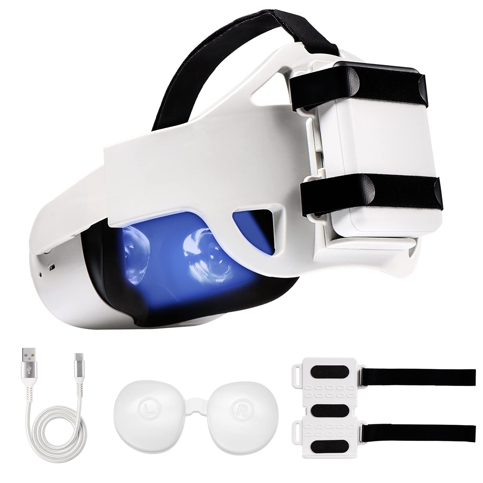 Elite Strap with Battery Holder Bracket for Oculus Quest 2 Compatibly Multiple Sizes Increase Play Time and Balanced Front Weight Reduce Head Pressure Comfortable Oculus Accessories
