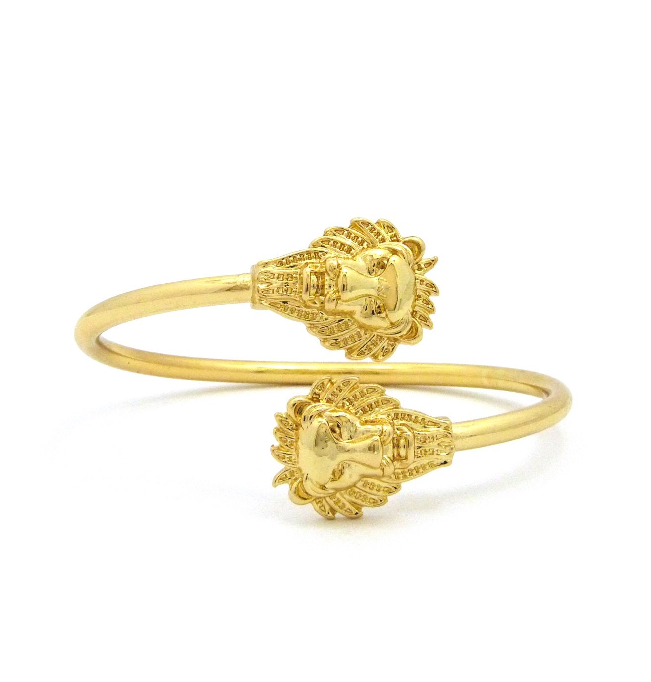 Fashion 21 Unisex Roaring Lion Head Piece Bangle Cuff Zinc Alloy Bracelet in Gold Tone (Large Size)