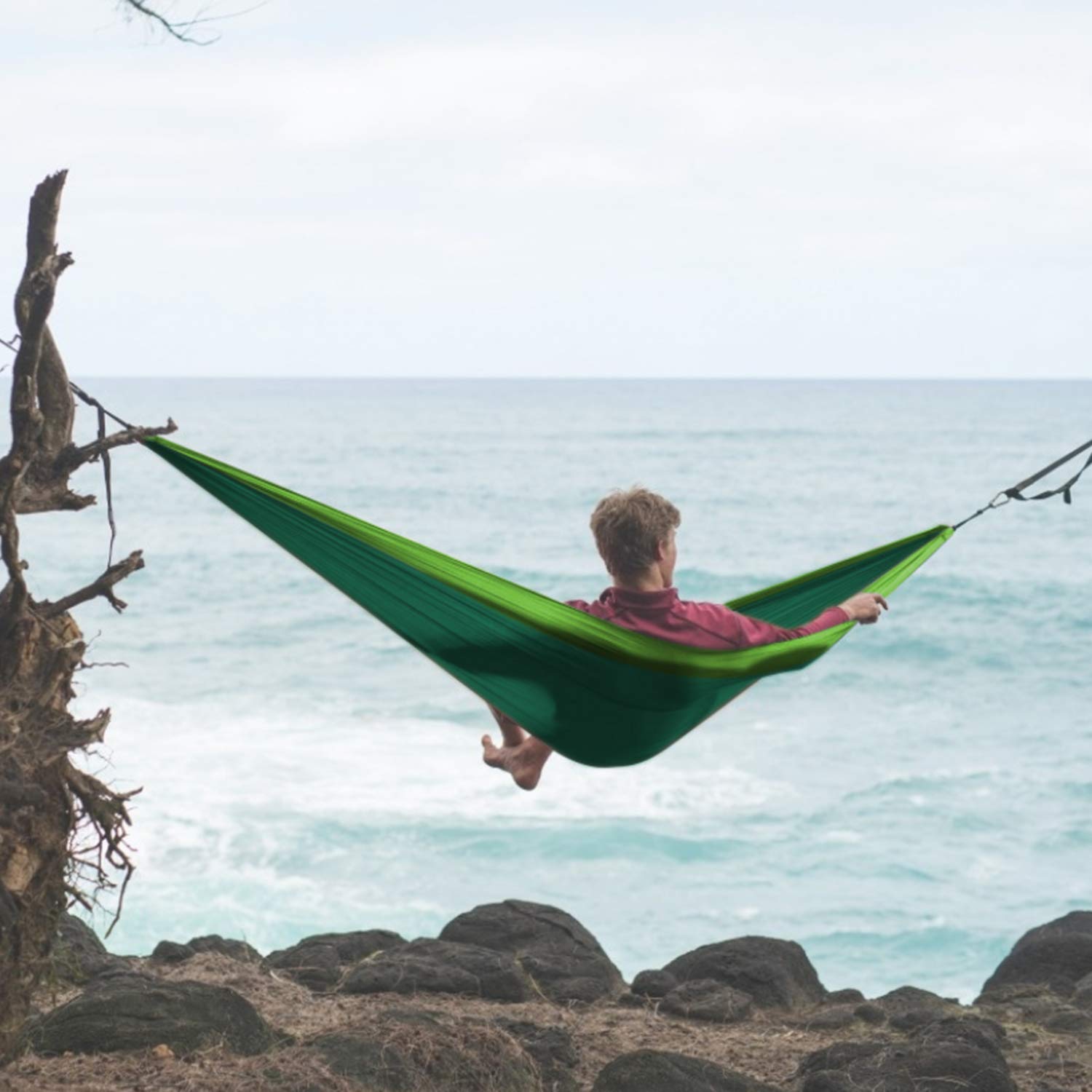 Hammock Portable Double Hammocks,for Hiking、Camping、Backpacking、Travel、Yard、Beach (Blackish Green/Light Green)
