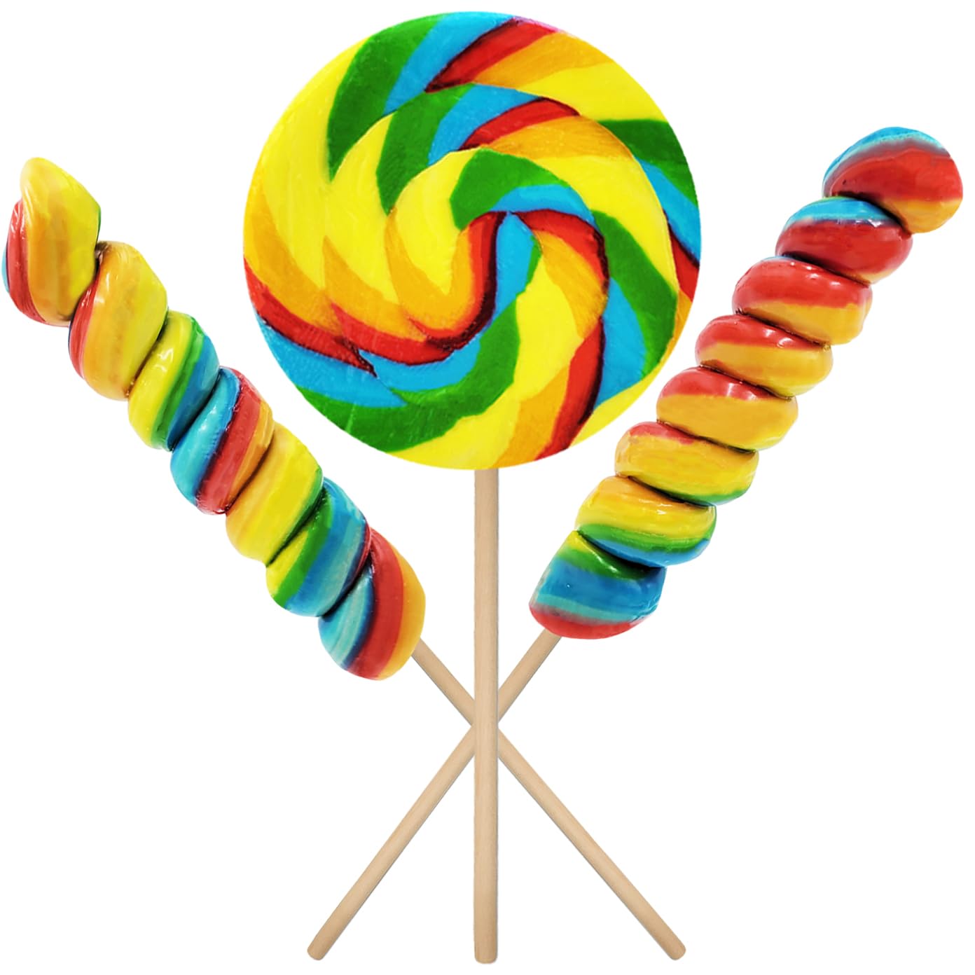 Fruidles Jumbo Rainbow Twists and Swirls Lollipop Mix, Mixed Fruit Flavor, Individually Wrapped, 10" & 8.5" Inch Suckers (110 Grams Per Suckers (6-Pack)