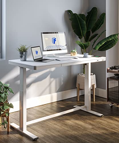 FLEXISPOT 55" White Electric Standing Desk with Drawers, Quick Assembly Home Office Sit Stand Desk with Storage, USB Charging, Computer Desk for Home Office (White Top + Adjustable Frame, Comhar)