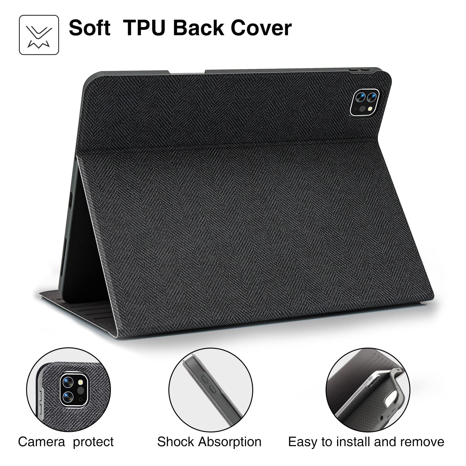 MOROCK for iPad Pro 12.9 Case 2022/2021/2020 with Pencil Holder/Multi-Angle Smart Stand Cover, Auto Sleep/Wake iPad 12.9'' 6th/5th/4th Case (Black)