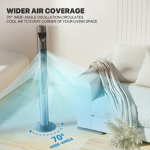 mollie Oscillating Quiet Tower Fan with Remote Control 3 Speeds 12H Timer Portable LED Display 47 Inch Electric Air Circulator Cooling Floor Standing Fan for Home Bedroom Office Living Room Black