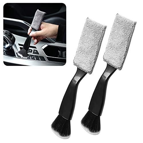 neynavy 2 PCS Double Head Brush for Car Clean, 2 In 1 Soft Bristle Cleaning Brush Car Interior Cleaning Brush, Car Air Vents Dashboard Screen Clean Brush (Black)