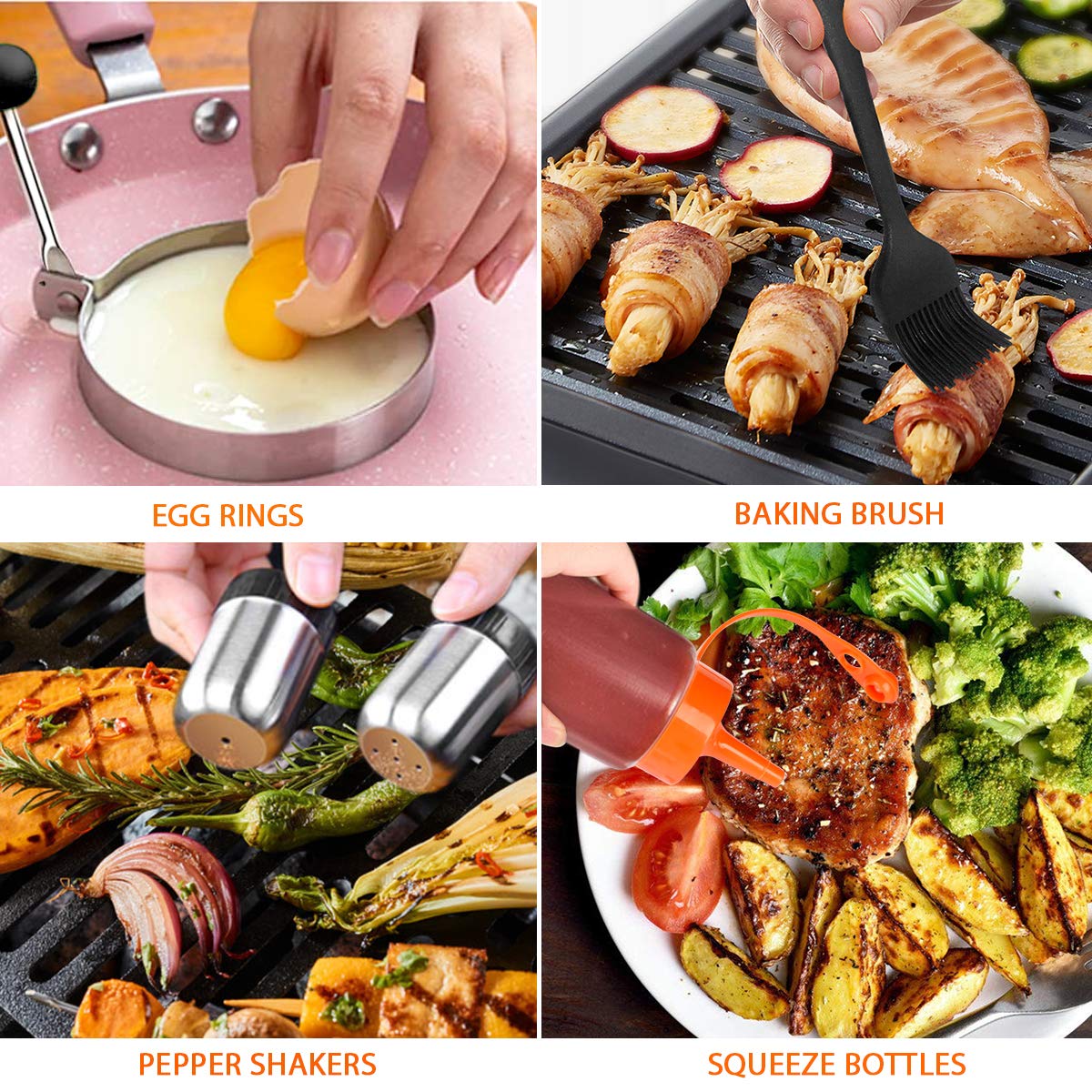 Griddle Accessories Kit, 32 Pcs Flat Top Griddle Grill Tools for Blackstone & Camp Chef Accesseries, Grill Accessories BBQ Set with Cleaning Kit & Carry Bag, Metal Spatula, Griddle Scraper, Egg Rings