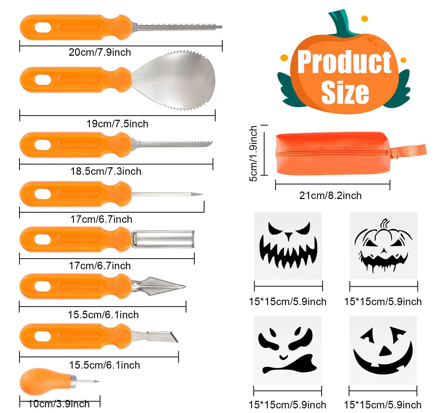 Pumpkin Carving Kit Halloween, 8 PCS Professional Heavy Duty Pumpkin Carving Tools with 4 Pumpkin Carving Stencils,Stainless Steel Pumpkin Carving Tools for Halloween Decoration with Thick Handbag