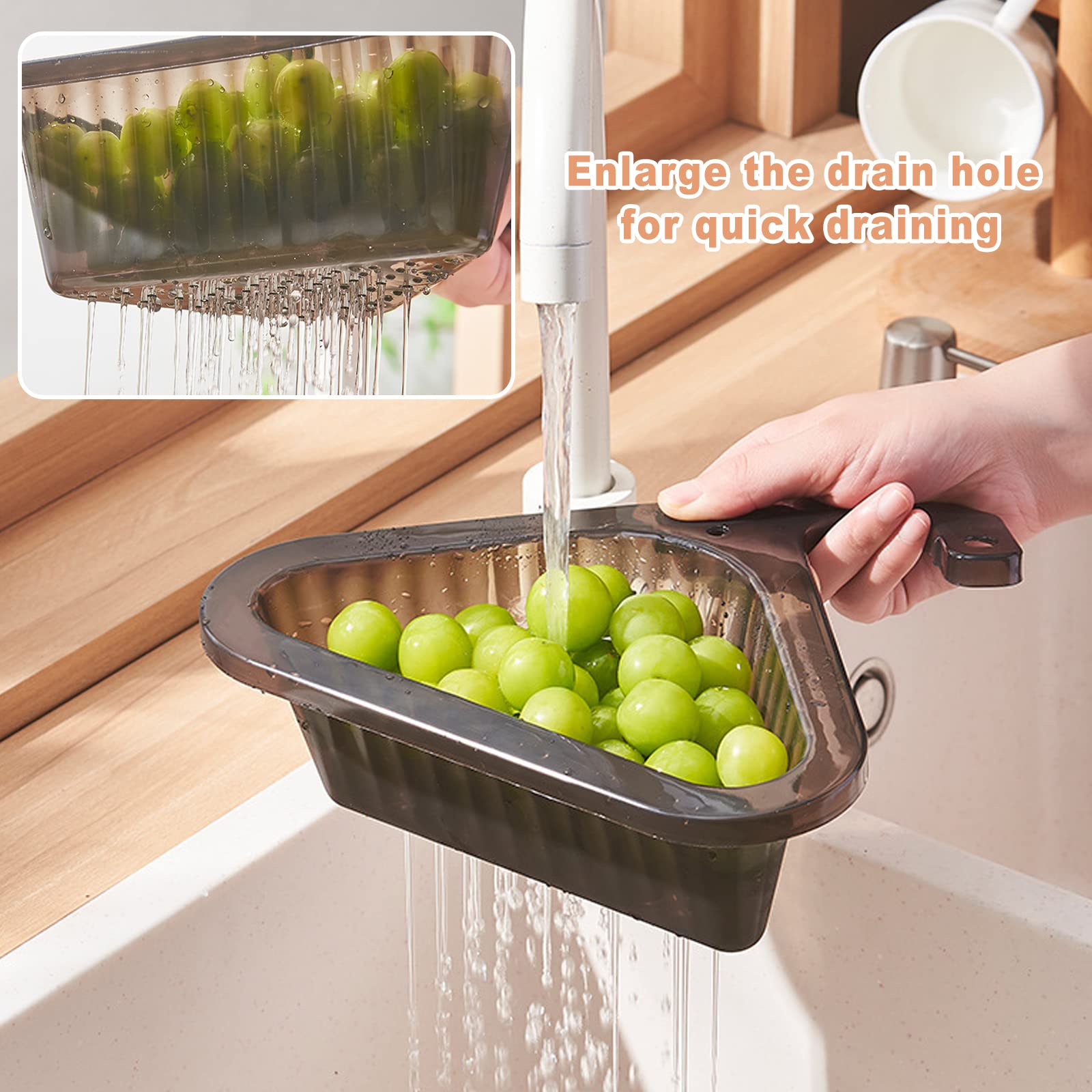 Kitchen Sink Drain Basket, Swan Basket Strainer Pack-3, Adjustable Kitchen Triangle Sink Filter with Sticky Hook and Cleaning Sponges Set of 3,for Kitchen Sink Faucet Hangs