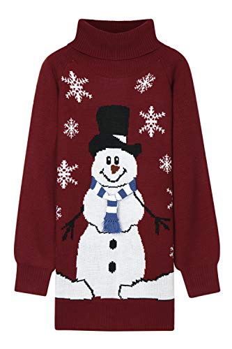 Pink Queen Women Oversize Turtleneck Santa Snowman Christmas Pullover Sweater Dress L Wine Red