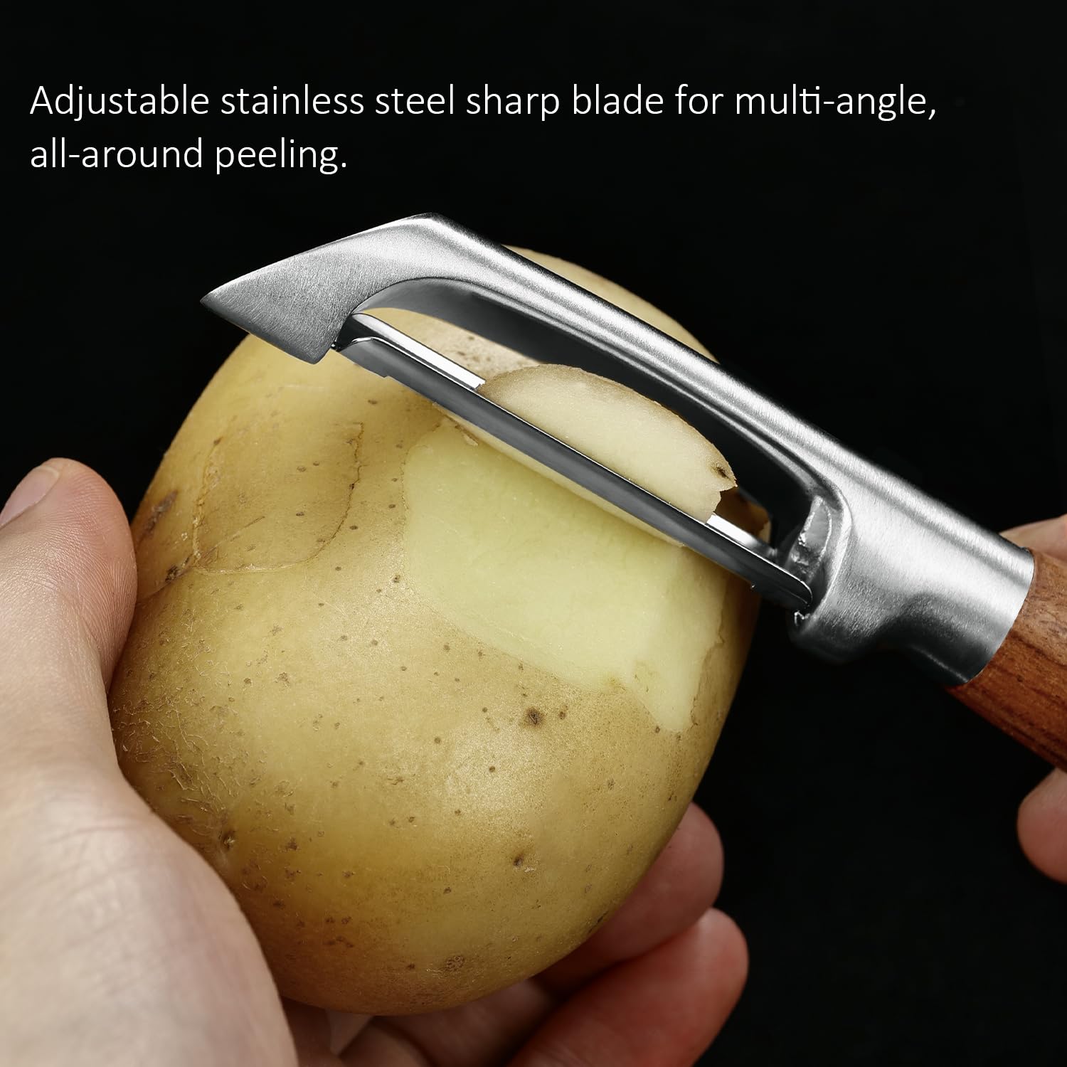 KULUNER Premium 304 Stainless Steel Multifunctional Kitchen Fruit and Vegetable Peeler with Real Wood Handle,Ultra Sharp Strong Blade