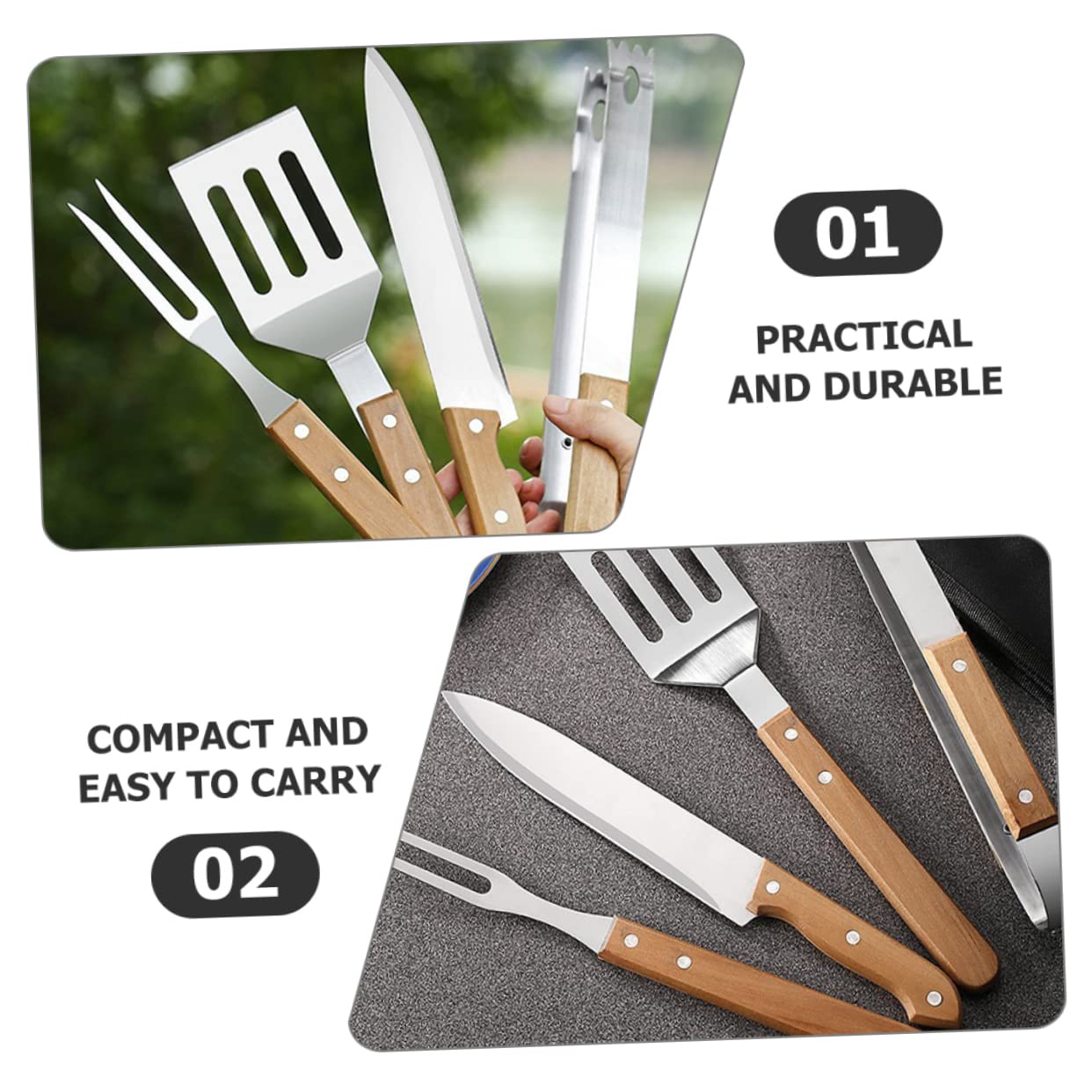 GANAZONO 3 Sets Barbecue and Fork Tools Brisket Slicing Knives for Slicing Meats Barbecue Kitchen Fork Kitchen Roast Fork Barbecue Supplies Wooden Handle Portable Travel