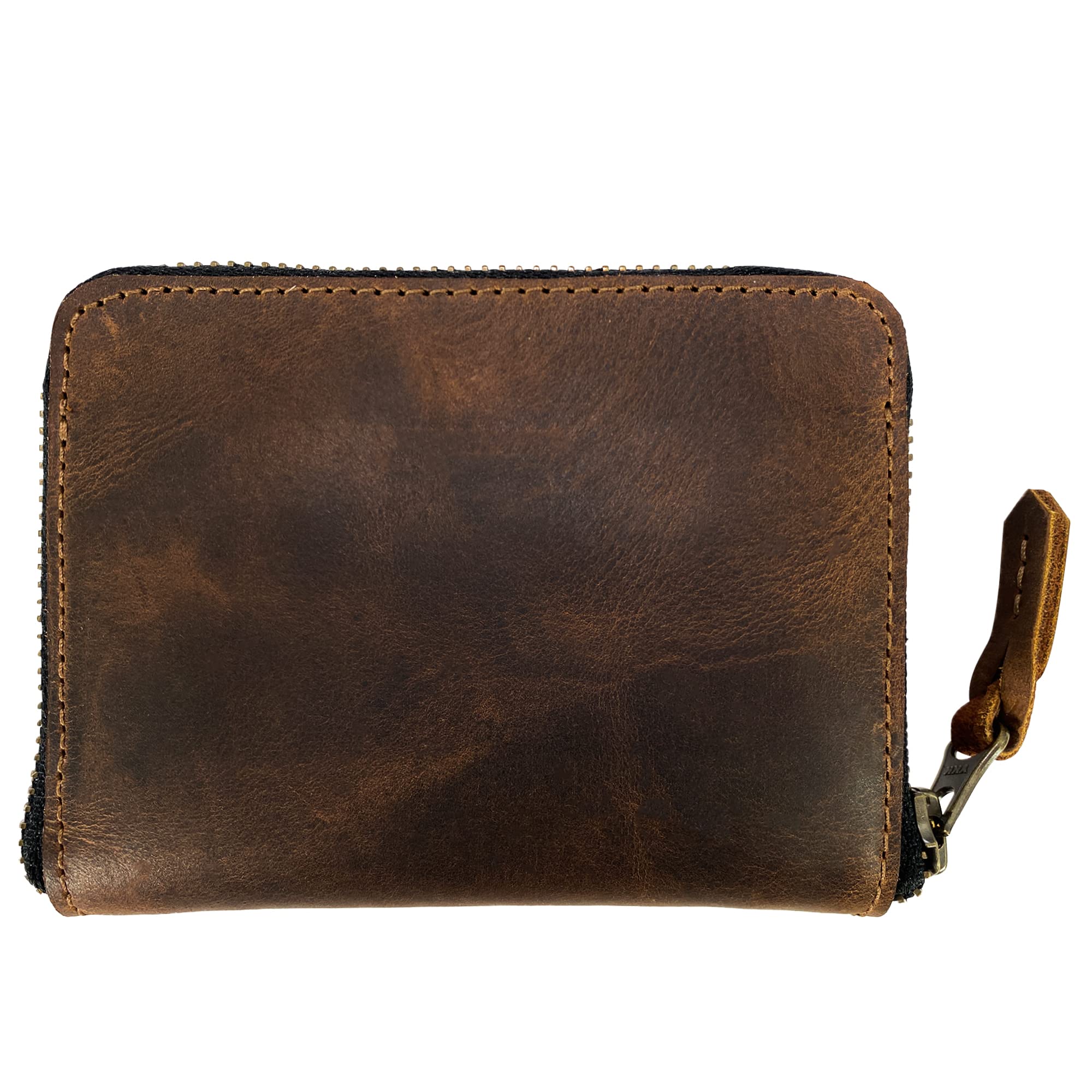 Heather's, Zippered Wallet Handmade from Full Grain Leather - Business Card & Money Holder, Compact Pocket Organizer, Everyday Accessories - Bourbon Brown