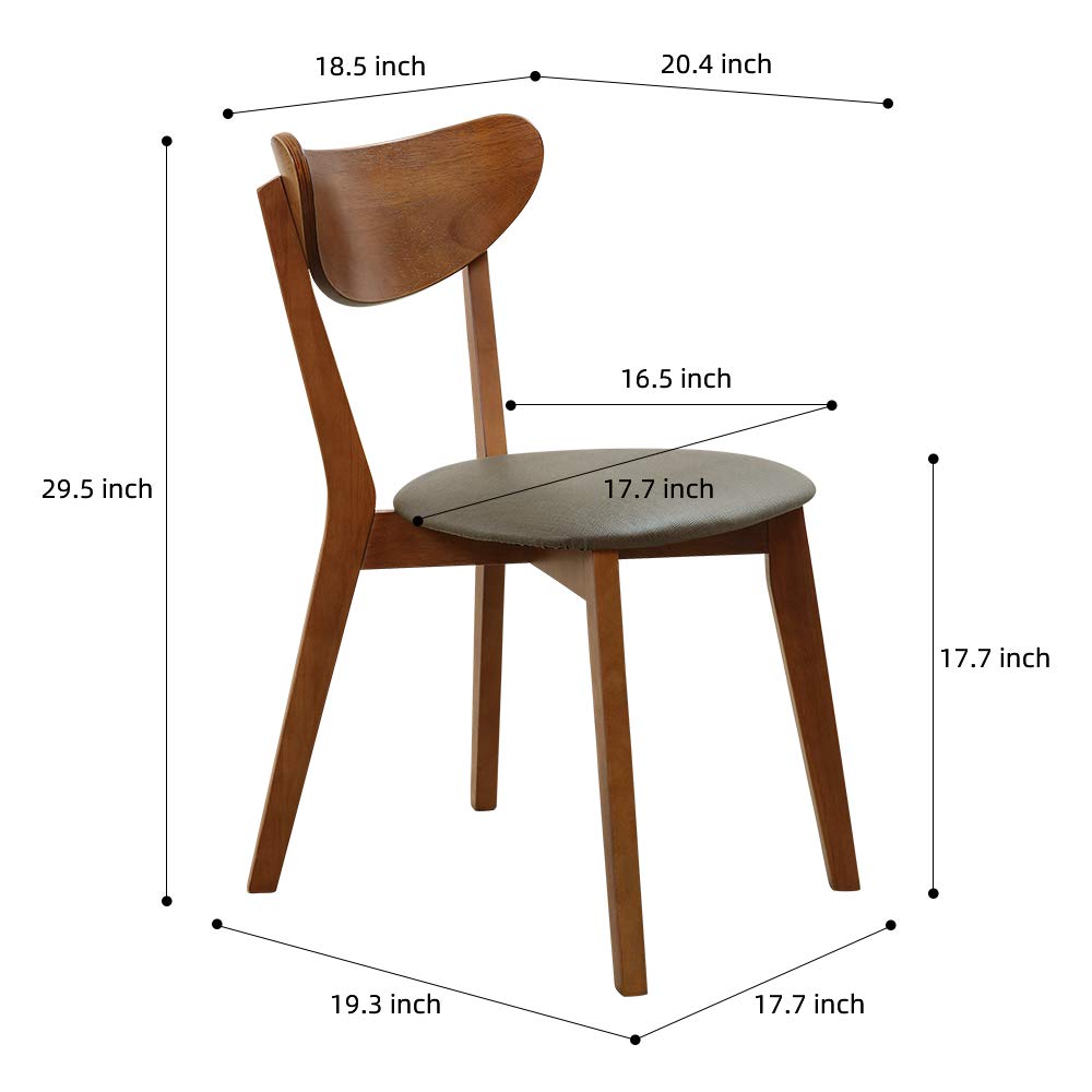 HIPIHOM Solid Wood Living Room Dining Chair Walnut Finish with Elastic Foam Mat for Desk Home (2-Pack)