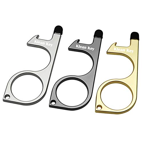 Klean Key Premium No Touch Door Opener Key Chain-Works on Touch Screen-Great for Elevator Buttons- Bottle Opener (Silver)