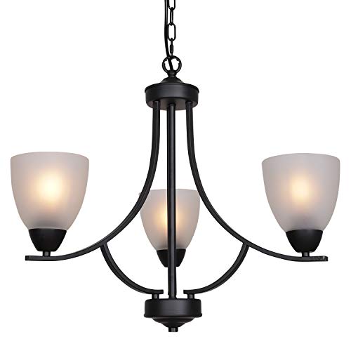 VINLUZ 3 Light Shaded Contemporary Chandeliers with Alabaster Glass Black Rustic Light Fixtures Ceiling Hanging Mid Century Modern Pendant Lighting for Bed Room Dining Room Foyer Living Room