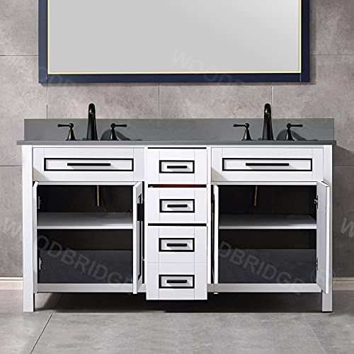Woodbridge Milan-6021D-WH+DGVT6122D-4 Milan W D Bath White with Engineered Marble Vanity top in Dark Grey Basin with 4" cc Faucet Holes, 61β x 22
