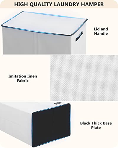 SOLEDI Laundry Hamper with Lid - 100L XL - Large Laundry Basket with Removable Bag, Collapsible Laundry Baskets, Convenient Storage - Hampers for Laundry for Bedroom, Bathroom, Closet, Dorm, Off-White