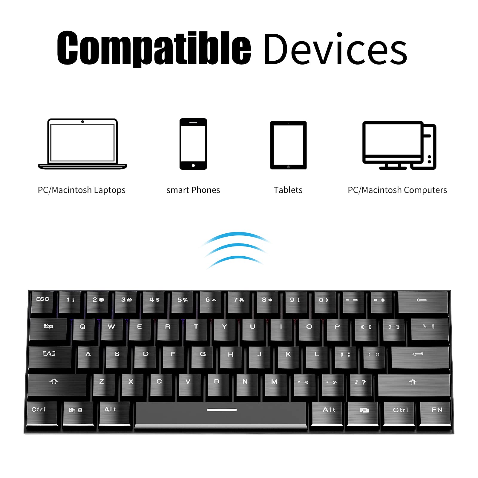 Fitlink Metal Keycaps Mechanical Gaming Keyboard with Blue Switches, Support USB Bluetooth Connection, 15 RGB LED Backlit, for Windows Mac PC(Black)