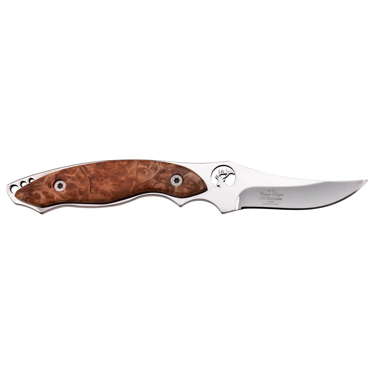 Elk Ridge - Outdoors Fixed Blade Knife - 7-in Overall, 3-in Mirror Finished Stainless Steel Blade, Burl Wood Handle, 1680D Nylon Sheath - Hunting, Camping, Survival - ER-538