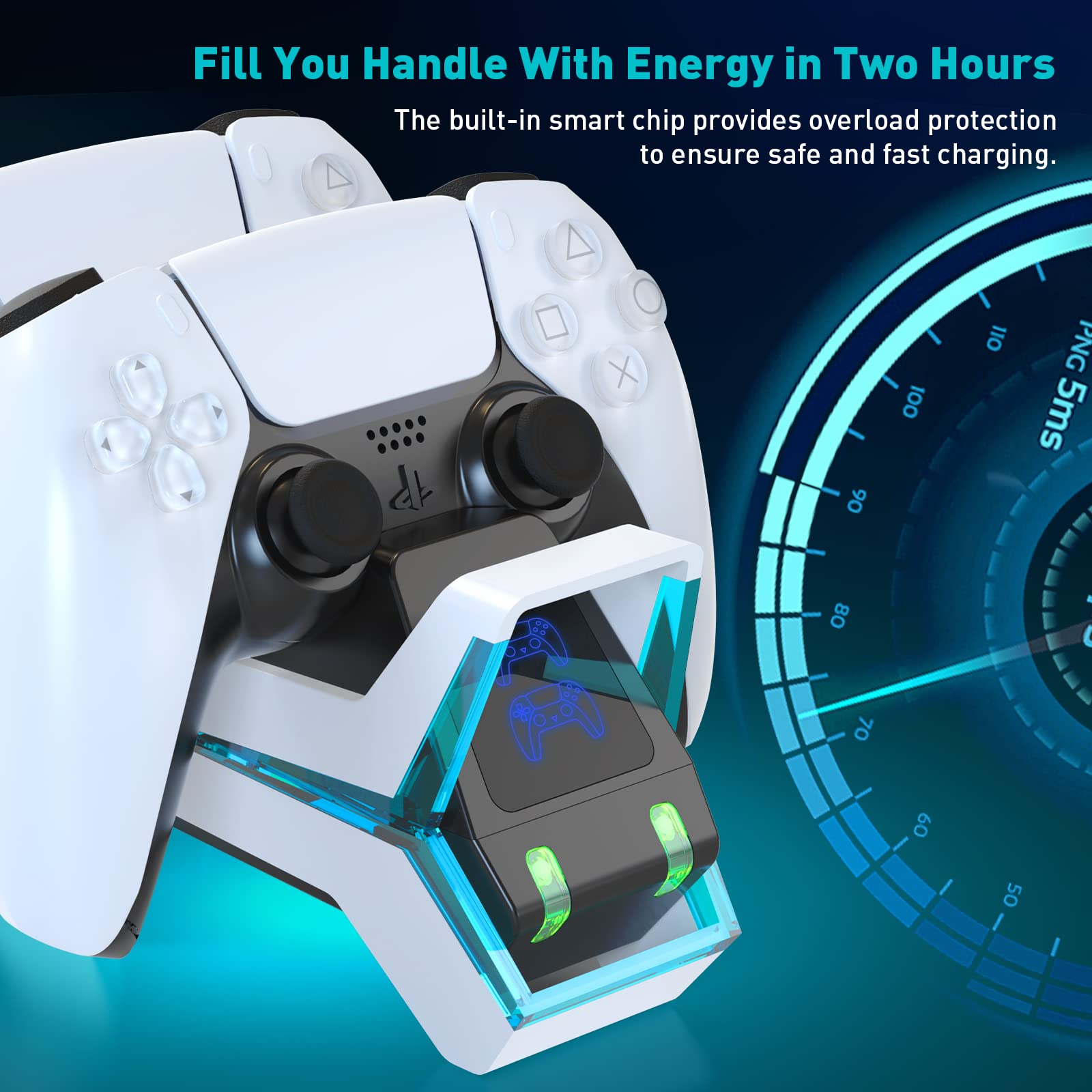 Fenolical PS5 Controller Charging Station, Dual-Control 5V/3A High-Speed Fast Charging AC Adapter, Electronic Dog Style Dual Playstation5 Charger Station Base Accessories with LED Indicator, White