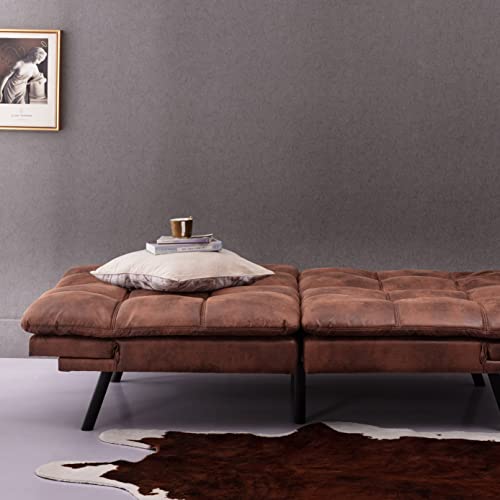 Nigwedete 71" W Suede Leather Convertible Sectional Couch Bed with Supportive Legs, Modern Folding Sleeper Sofa Bed Memory Foam Futon Sofa Couch for Living Room and Bedroom, Brown