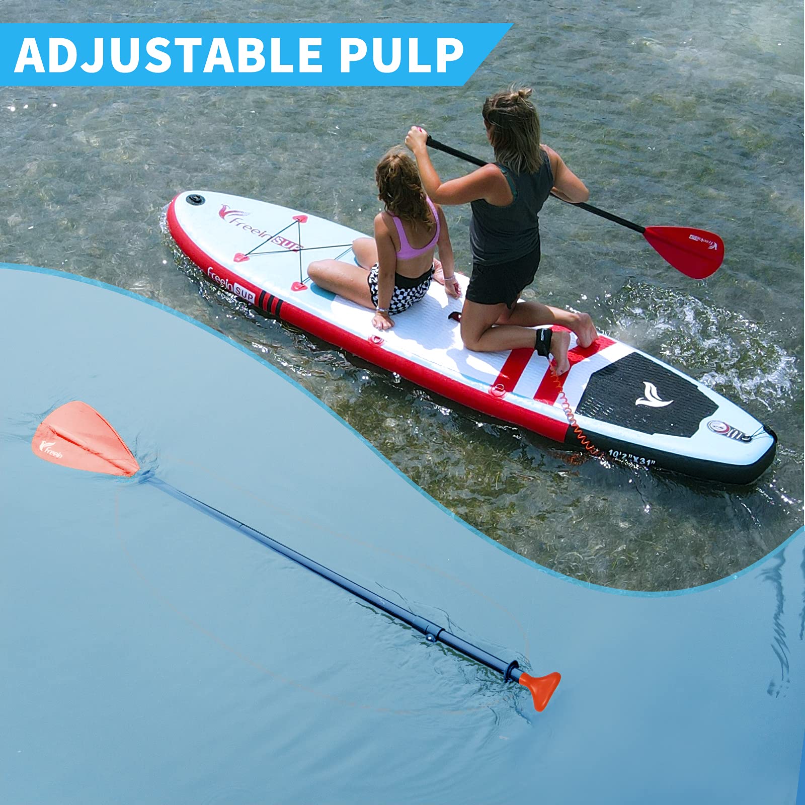 Freein All Round SUP Inflatable Stand Up Paddle Board 10’2 Long Package Orange with Electric Pump Adapter
