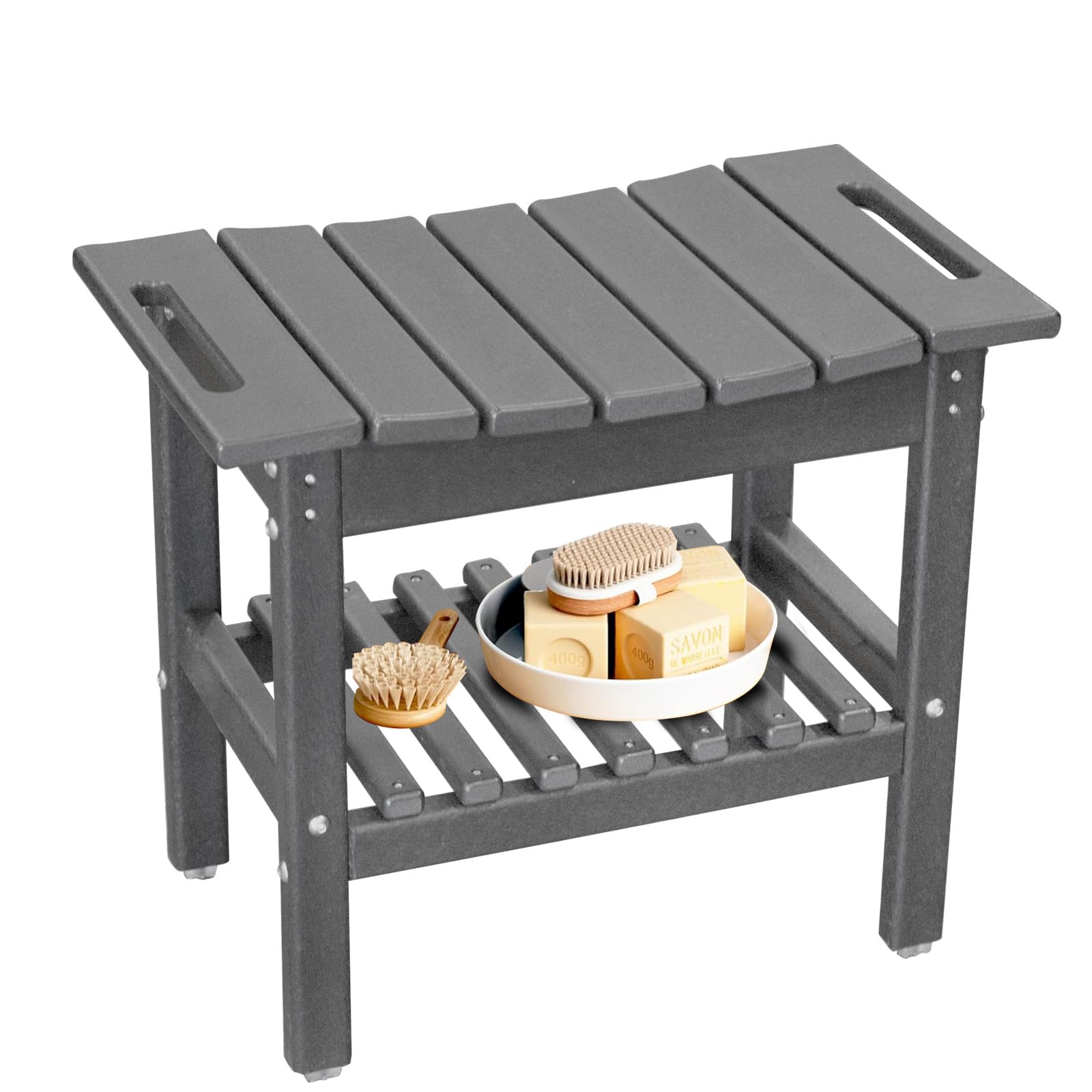 HDPE Shower Bench Inside Shower Stool with Space-Efficient Storage Shelf, Shower Bath Chairs Spa Stool for Bathroom - Great for All Ages Unisex Elderly