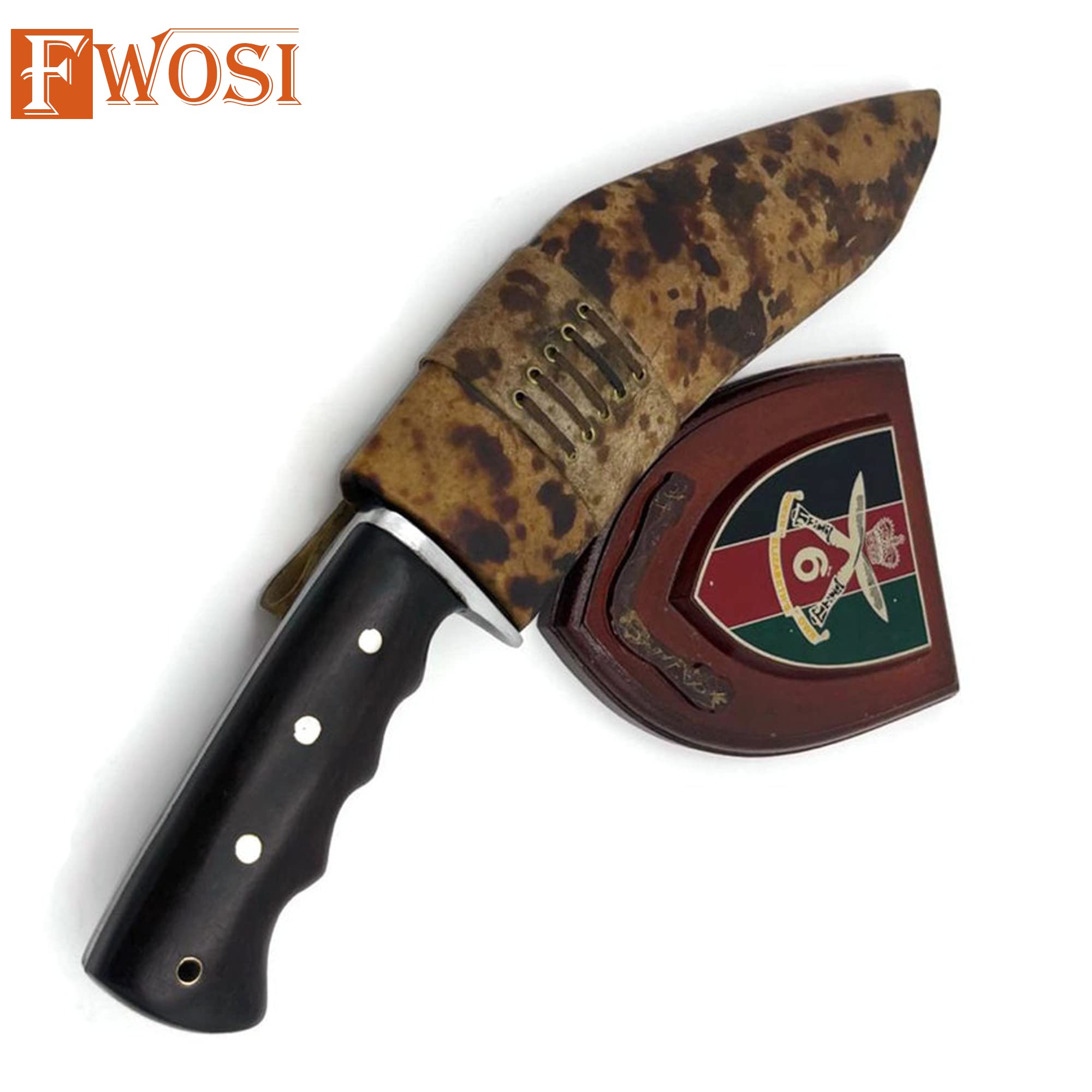 Fwosi Kukri Blade - 13-Inch Fixed Blade Knife, Gorkha Khukuri or Military Kukri - Carbon Steel Blades & Wooden Handle - Plus Leather Sheath with Belt Loop